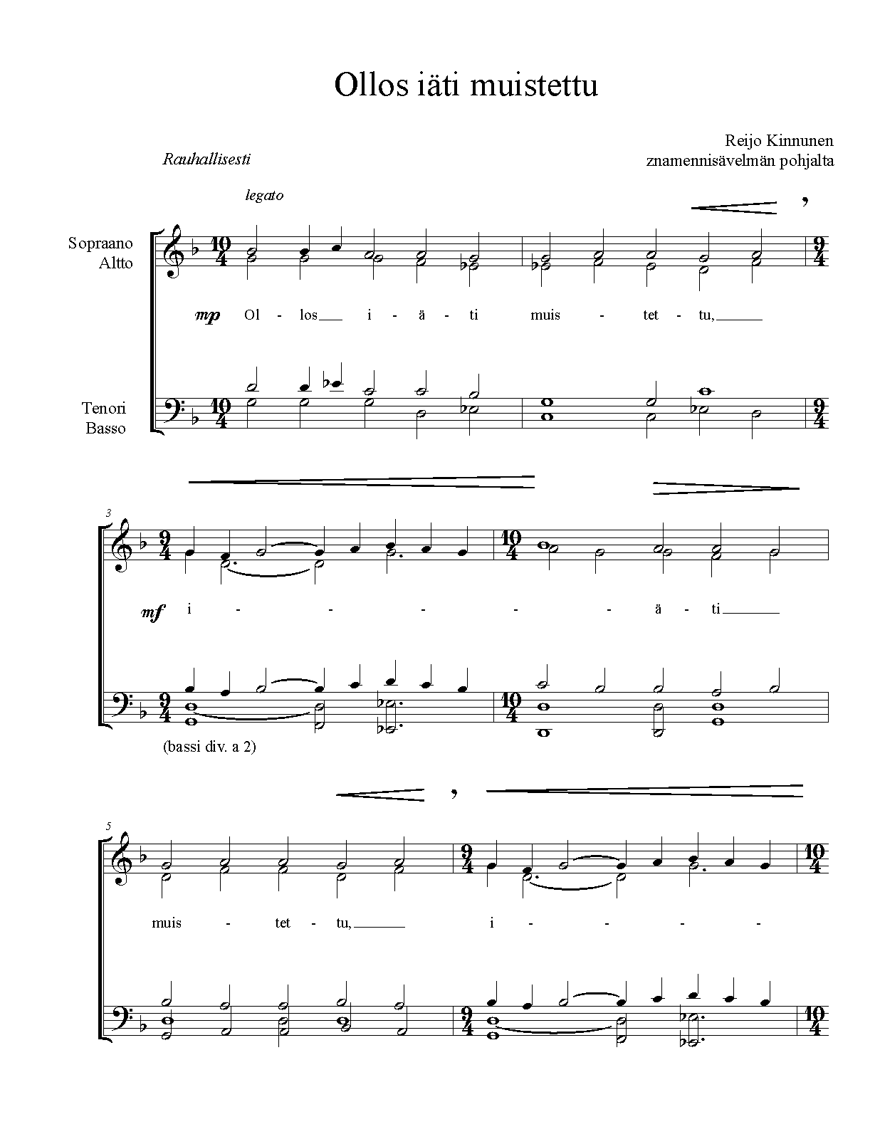 Ollos iäti muistettu (Kinnunen, Reijo) - IMSLP