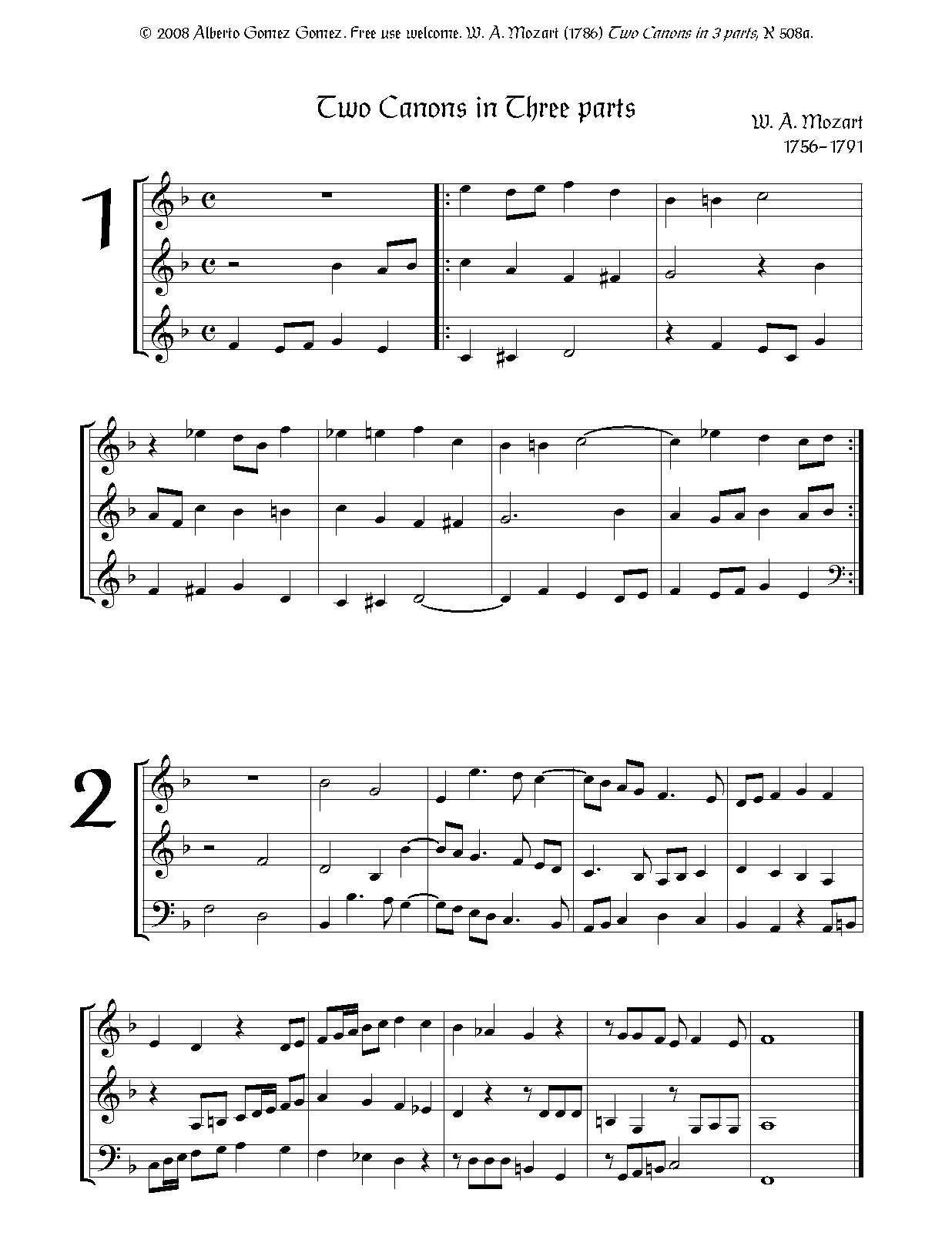 Canons for 2 or 3 Voices, K.508a (Mozart, Wolfgang Amadeus) - IMSLP