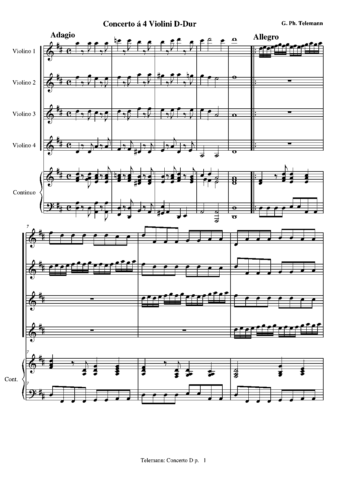4 Concerti For 4 Violins Twv 40 201 204 Telemann Georg Philipp