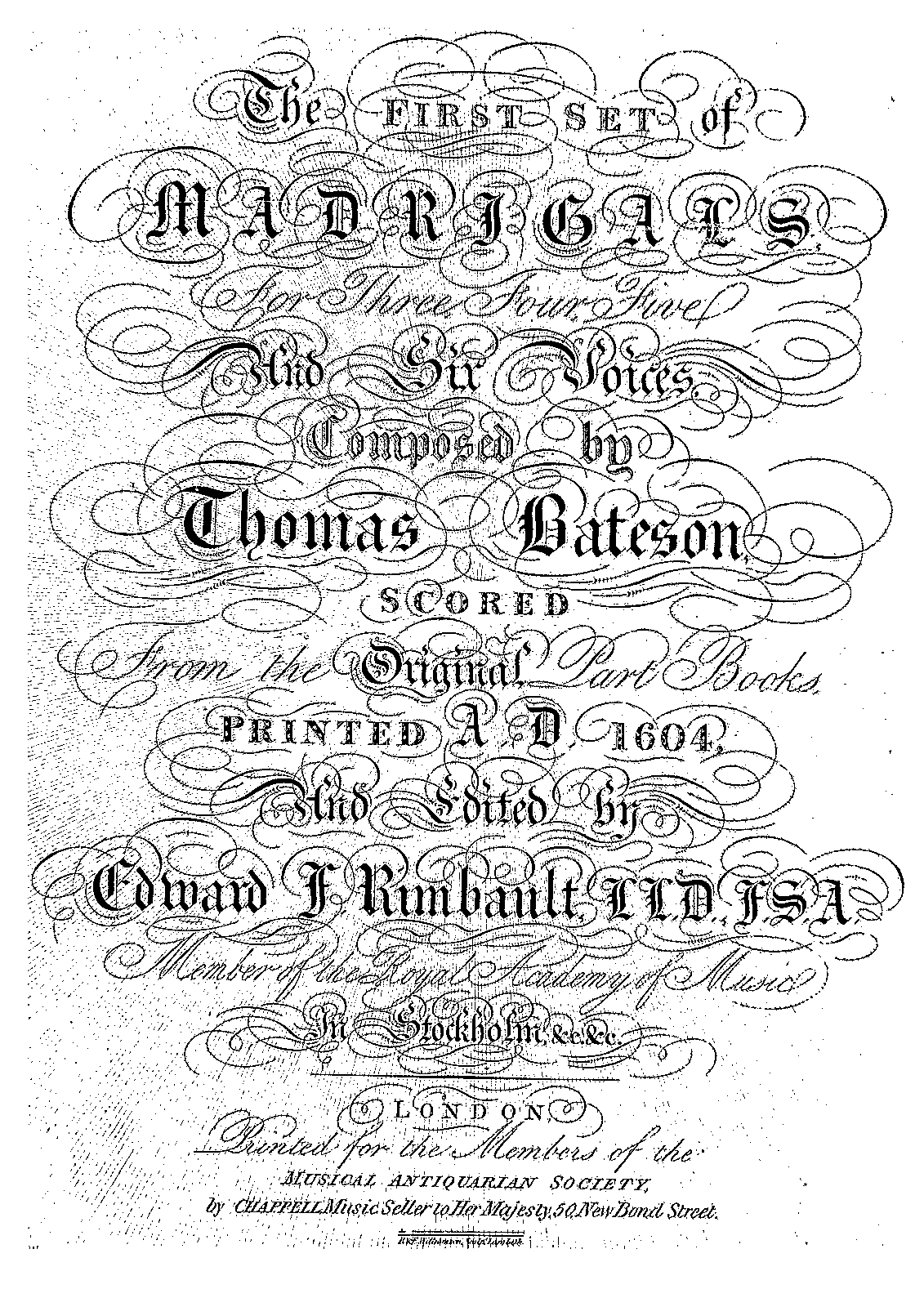 The First Set of English Madrigales to 3, 4, 5 and 6 Voices (Bateson ...