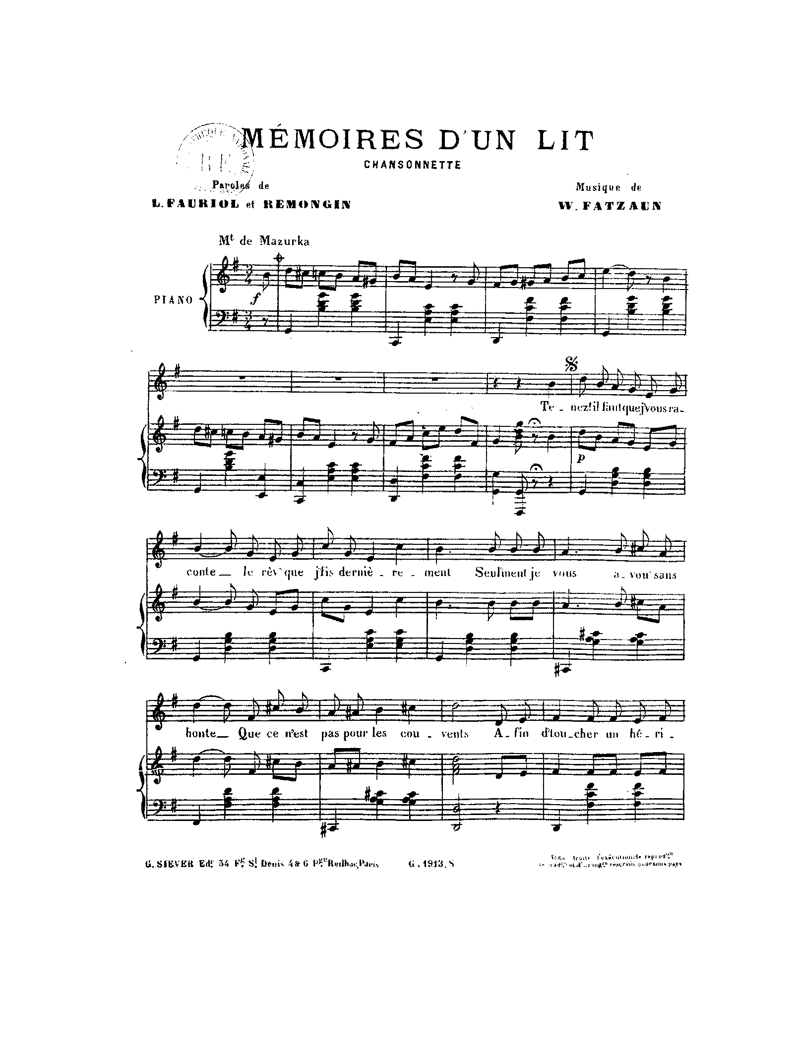 Mémoires d'un lit (Fatzaun, Winand) - IMSLP