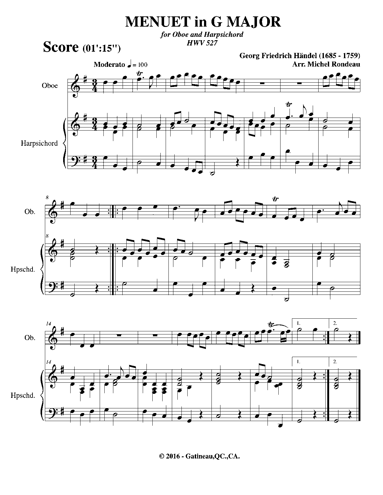 Minuet In G Major Hwv 527 Handel George Frideric Imslp