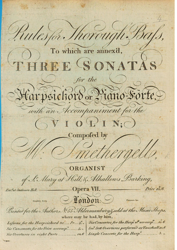 Rules for Thorough Bass, and 3 Violin Sonatas, Op.7 (Smethergell ...