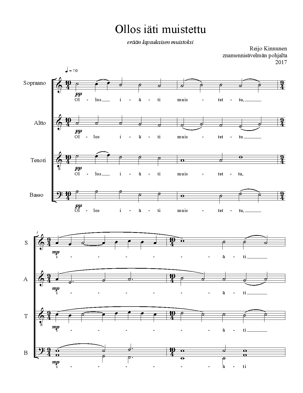 Ollos iäti muistettu 2 (Kinnunen, Reijo) - IMSLP
