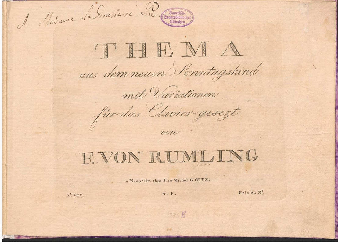 Variations on a Theme from Das Neusonntagskind (Rumling, Sigismund von ...