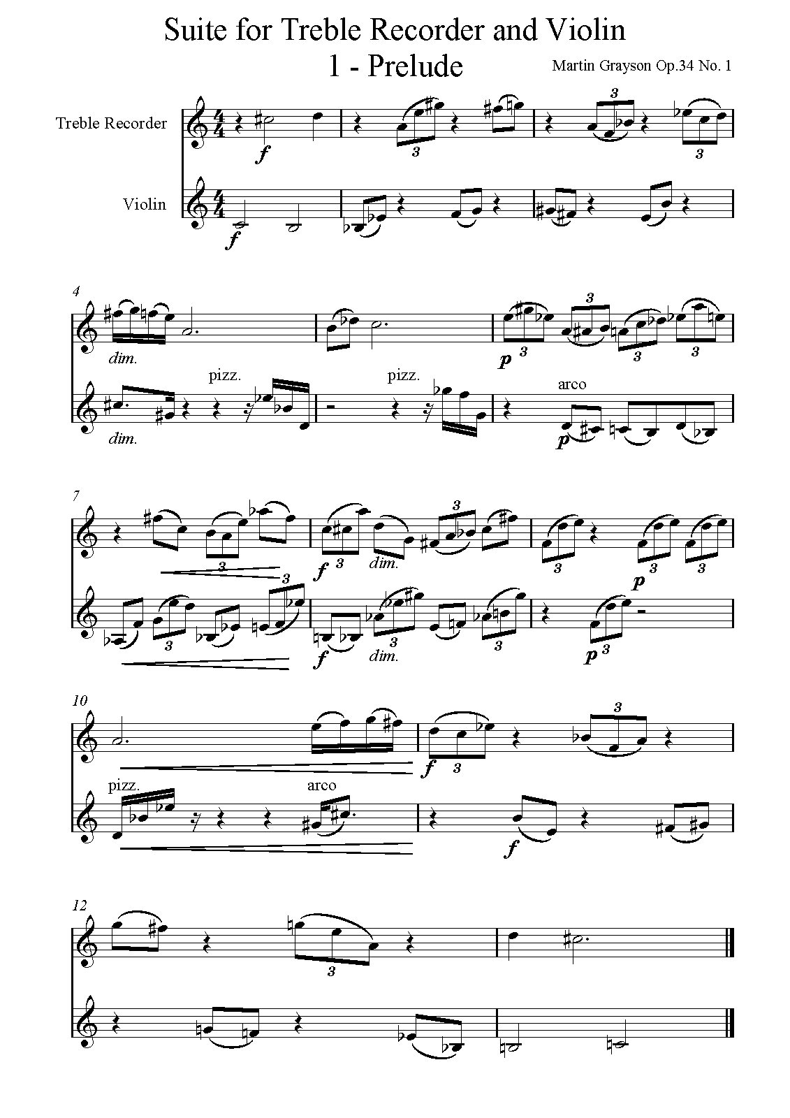 Duos for Treble Recorder and Violin, Op.34 (Grayson, Martin) - IMSLP