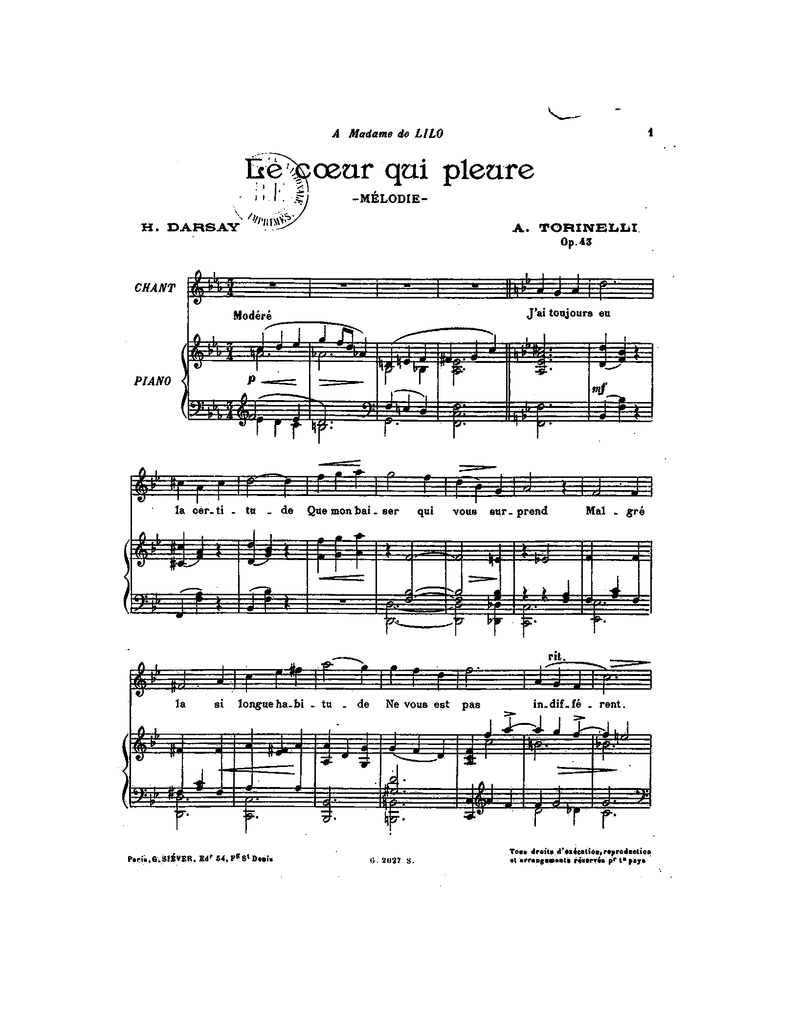 Le cœur qui pleure, Op.43 (Torinelli, A.) - IMSLP
