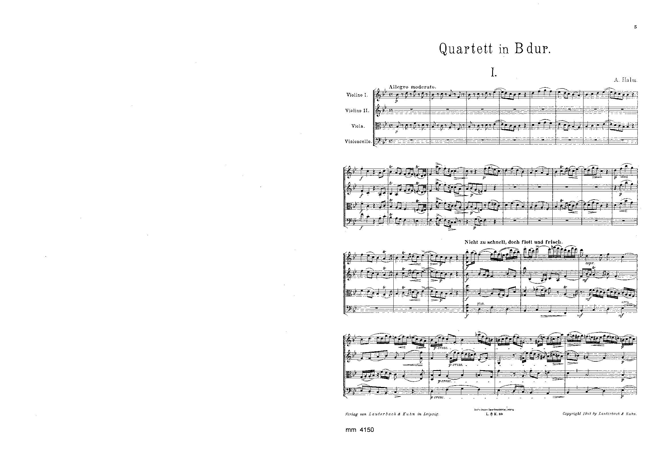 String Quartet in B-flat major (Halm, August) - IMSLP: Free Sheet Music ...