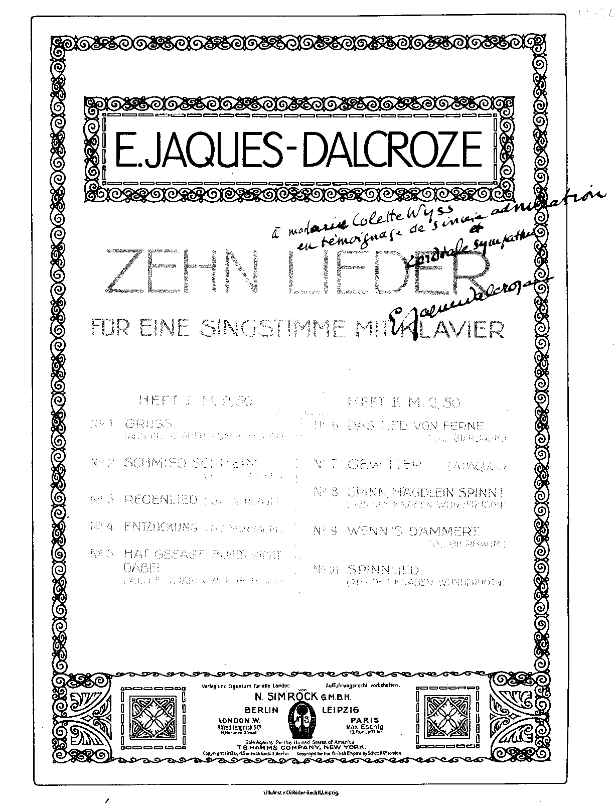 10 Lieder (Jaques-Dalcroze, Emile) - IMSLP 10 Lieder (Jaques-Dalcroze, Emile) - IMSLP