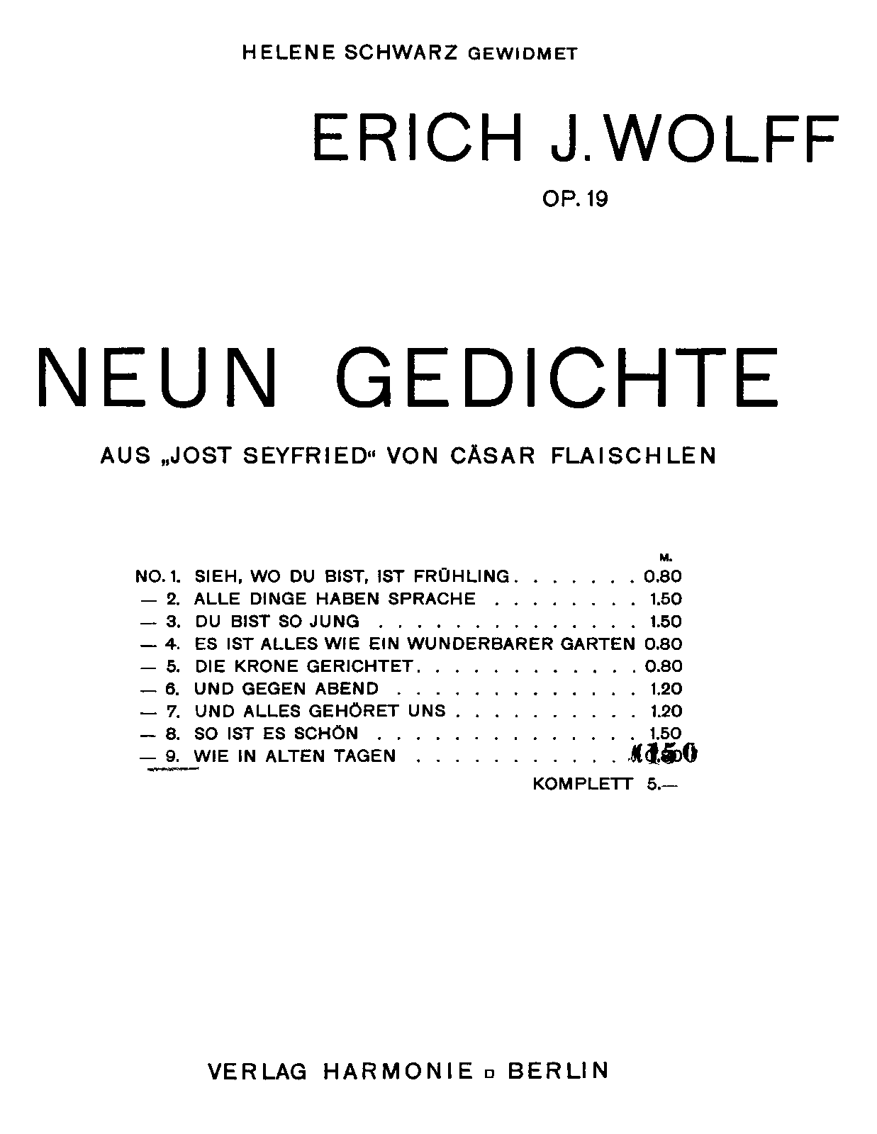 9 Gedichte, Op.19 (Wolff, Erich Jaques) - IMSLP/Petrucci Music Library ... 9 Gedichte, Op.19 (Wolff, Erich Jaques) - IMSLP/Petrucci Music Library ...