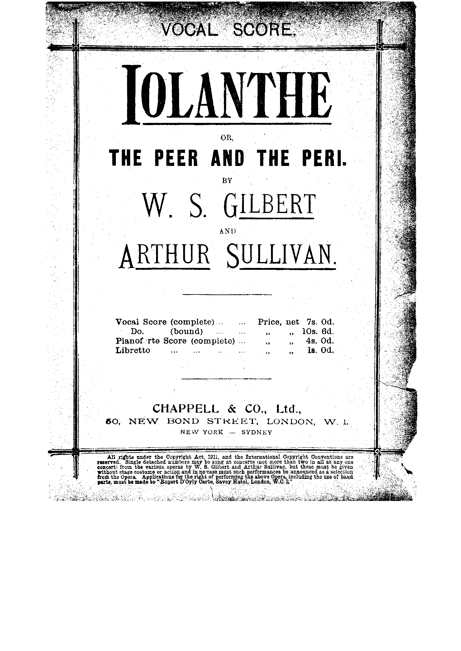 Iolanthe (Sullivan, Arthur) - IMSLP