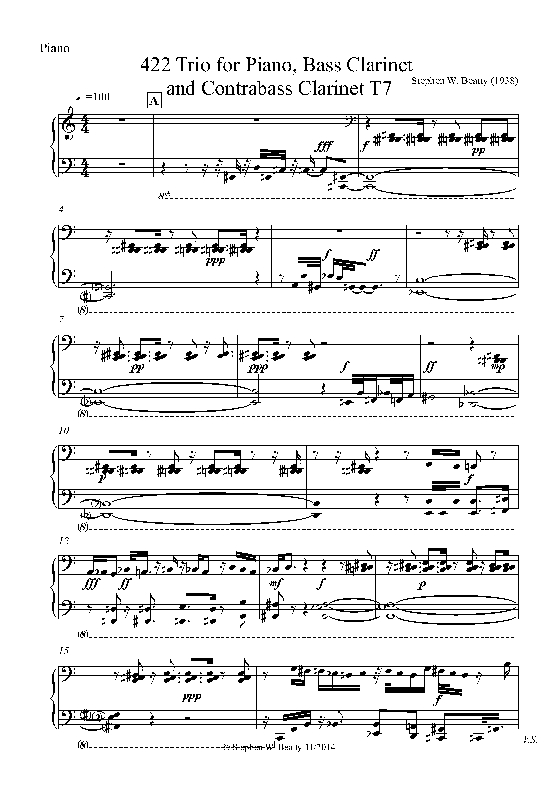 Trio for Bass Clarinet, Contrabass Clarinet and Piano, Op.422 (Beatty ...