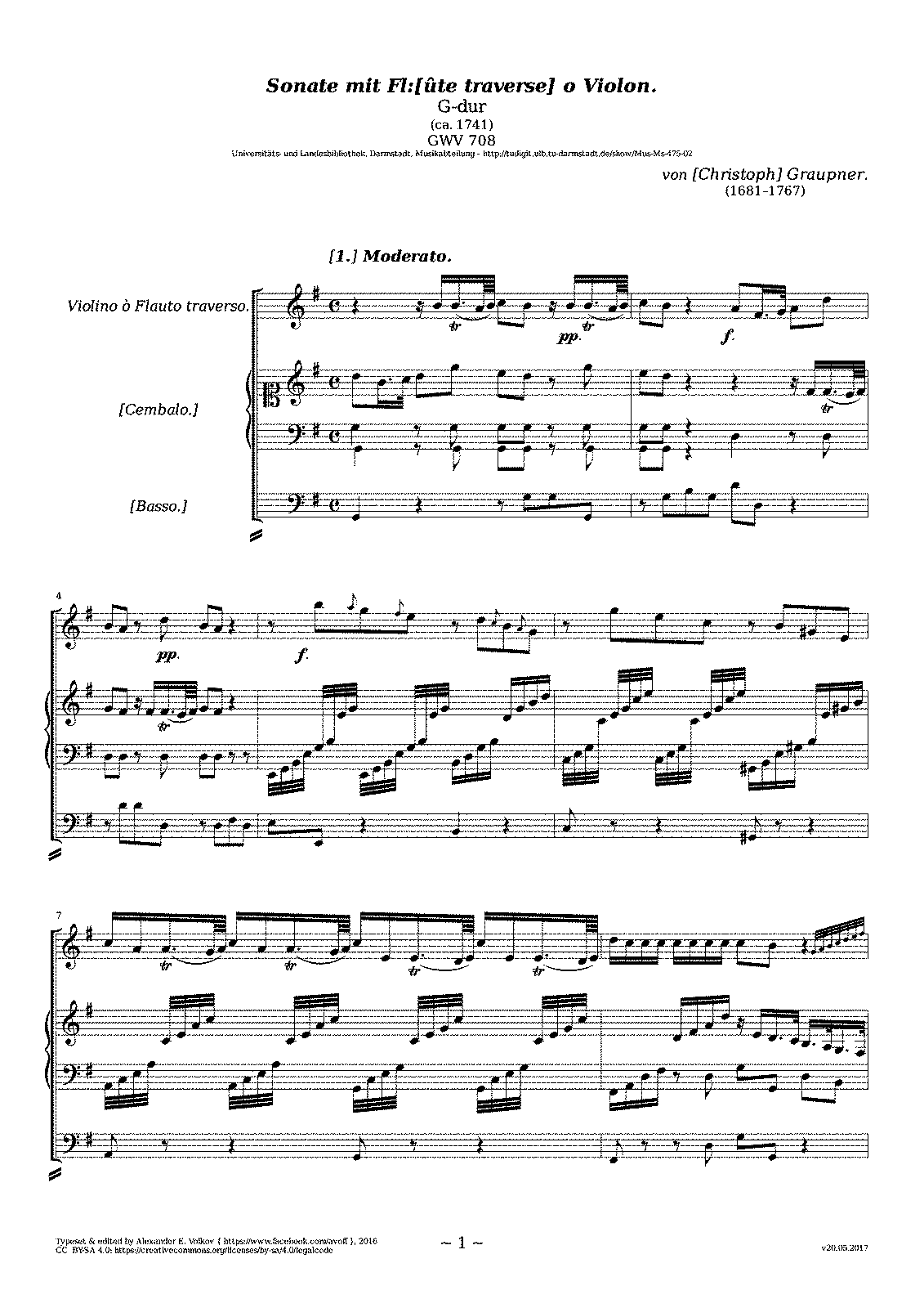 Flute Sonata in G major, GWV 708 (Graupner, Christoph) - IMSLP
