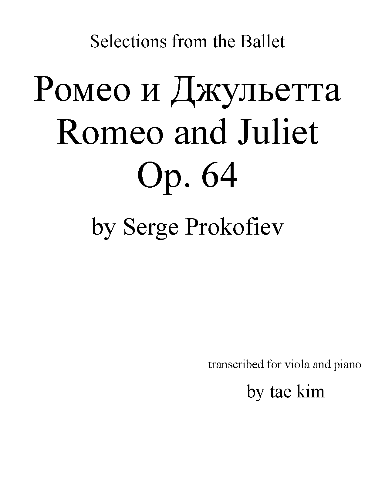 Romeo and Juliet (ballet), Op.64 (Prokofiev, Sergey) - IMSLP