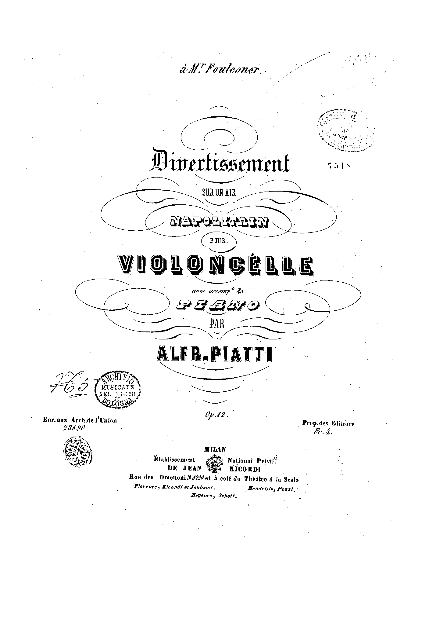 Divertissement sur un air Napolitain, Op.12 (Piatti, Alfredo Carlo) - IMSLP