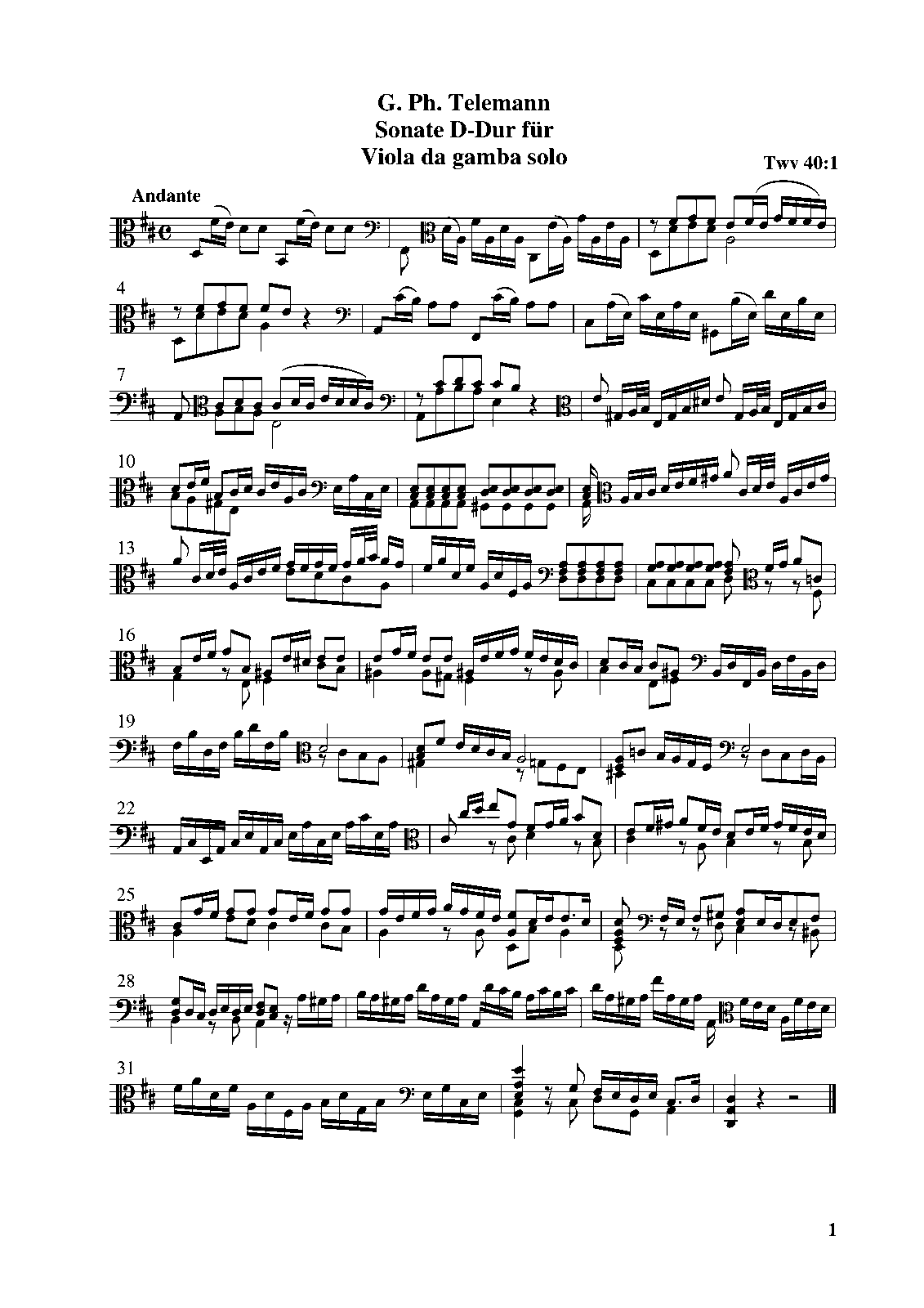 Sonata For Viola Da Gamba Twv 40 1 Telemann Georg Philipp Imslp