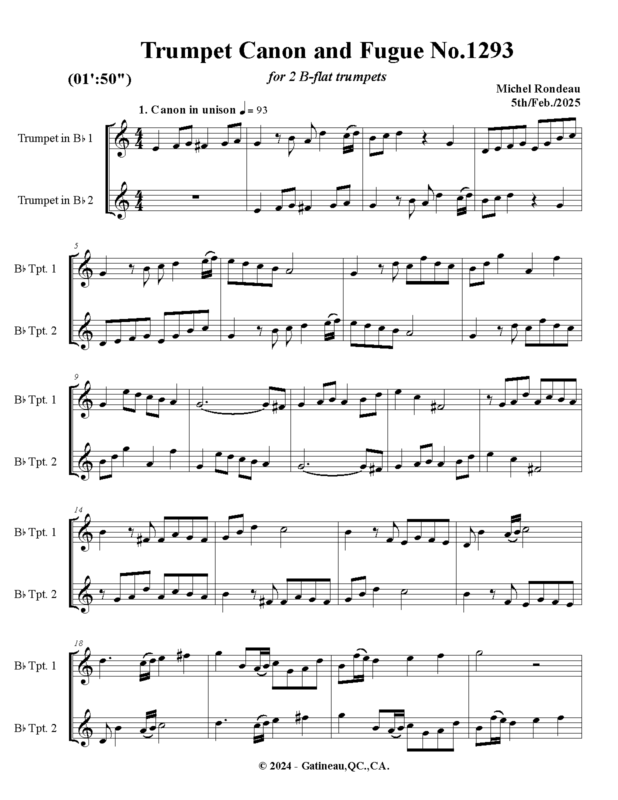 Trumpet Canon and Fugue No.1293 (Rondeau, Michel) - IMSLP