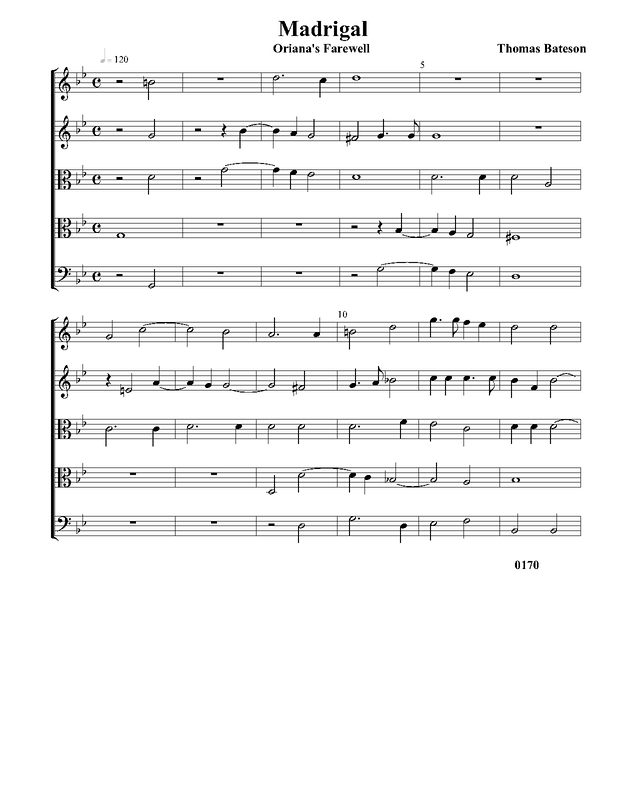 The First Set of English Madrigales to 3, 4, 5 and 6 Voices (Bateson ...