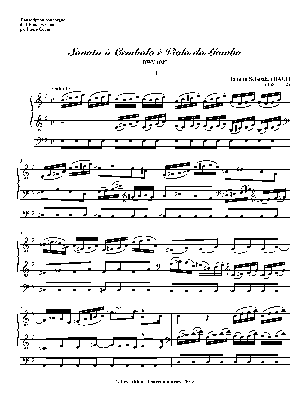 Sonata for Viola da Gamba in G major, BWV 1027 (Bach, Johann Sebastian ...