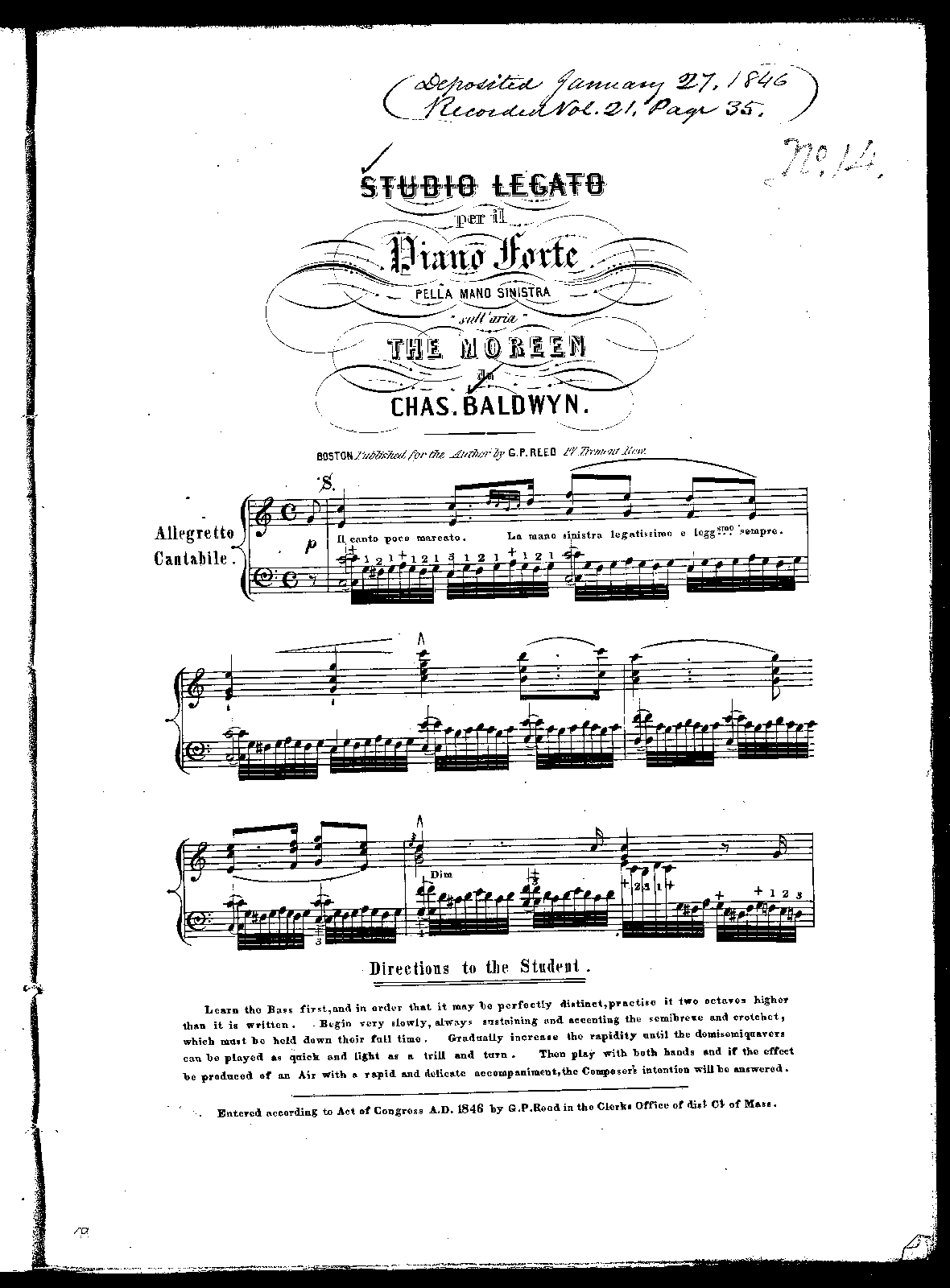 Studio legato per il Piano Forte pella mano sinistra sull'aria The ...
