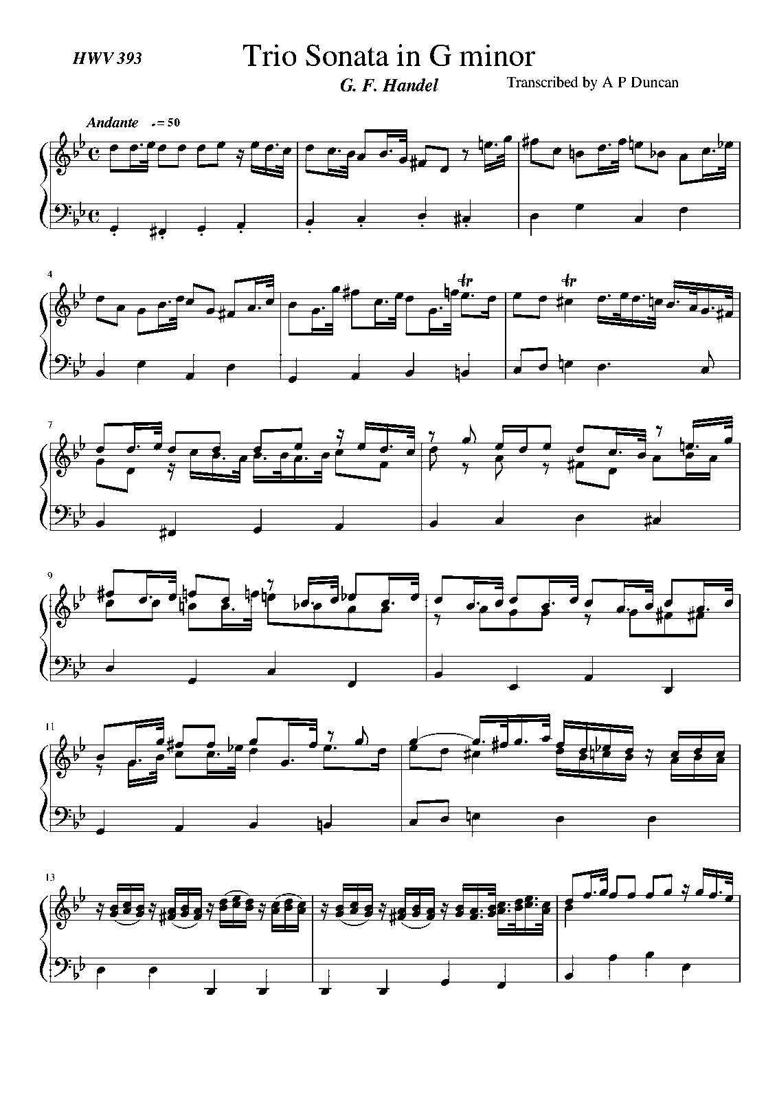 Trio Sonata In G Minor Hwv 393 Handel George Frideric Imslp Free