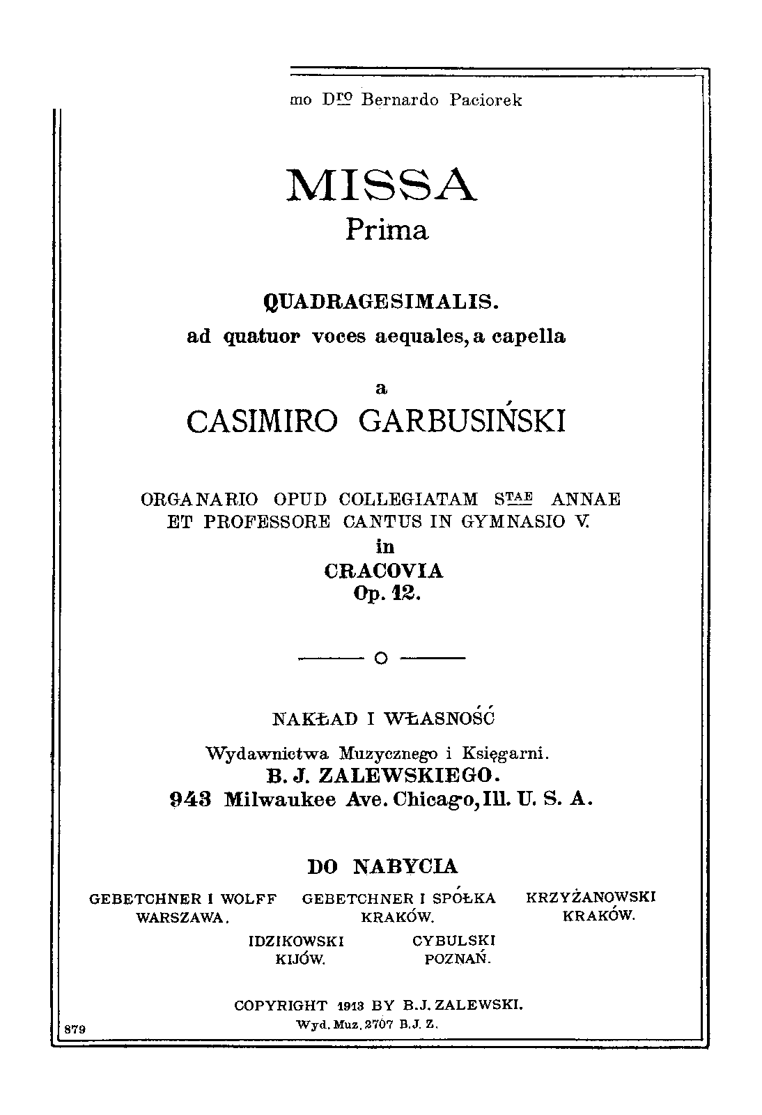 Missa prima, Op.12 (Garbusiński, Kazimierz) - IMSLP