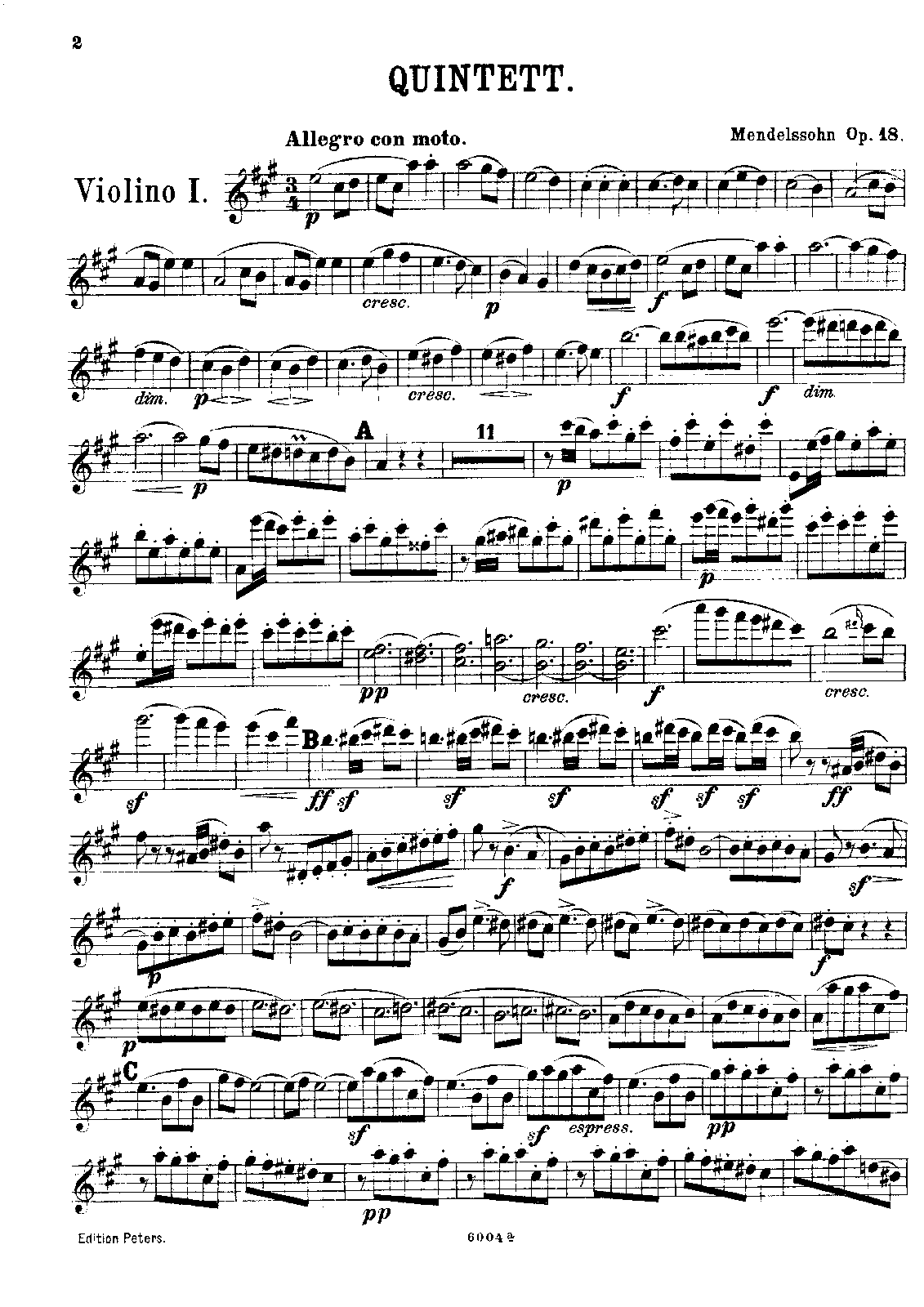 String Quintet No.1, Op.18 (Mendelssohn, Felix) - IMSLP: Free Sheet Music PDF Download