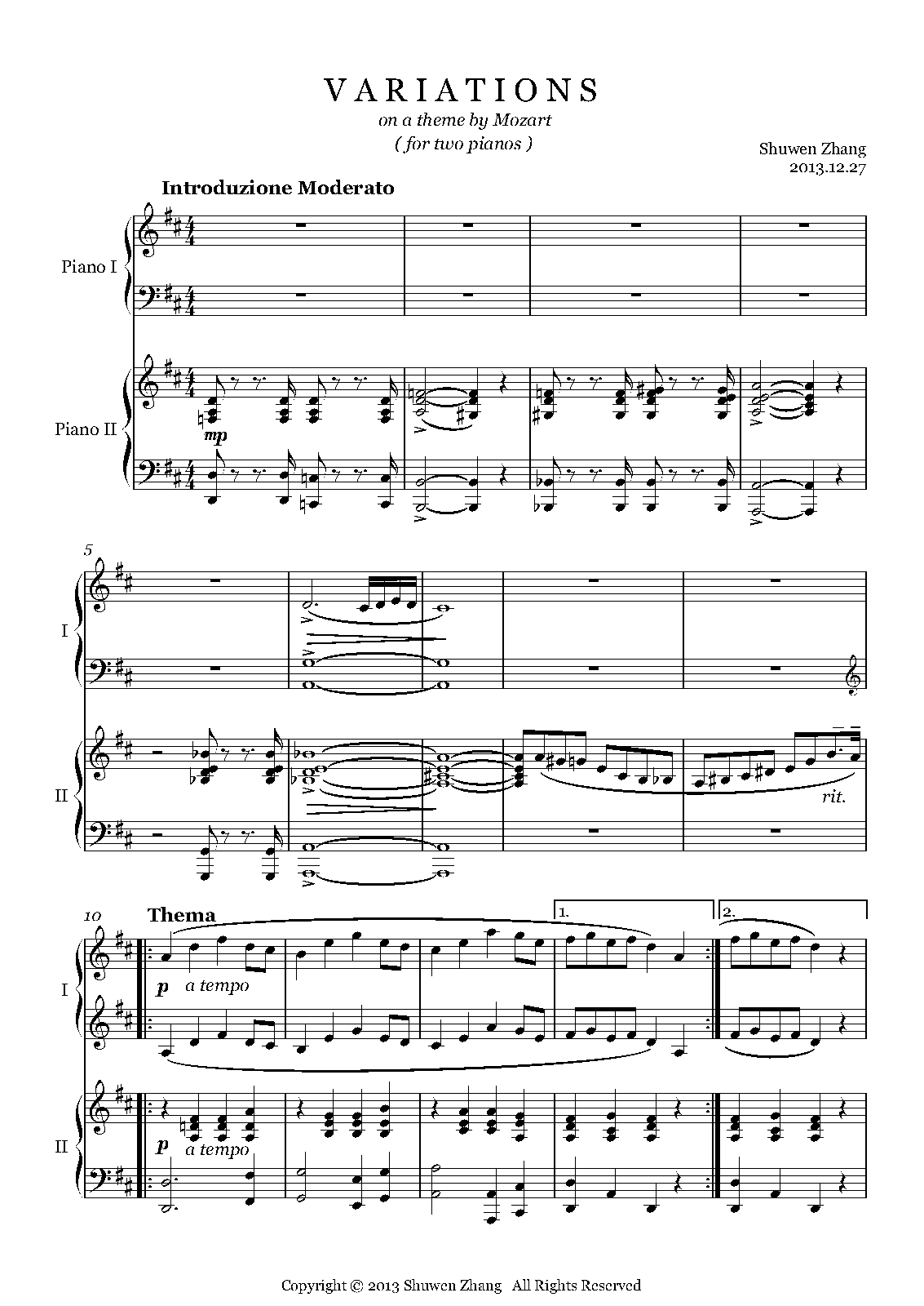 Variations on a Theme by Mozart for 2 Pianos (Zhang, Shuwen) - IMSLP